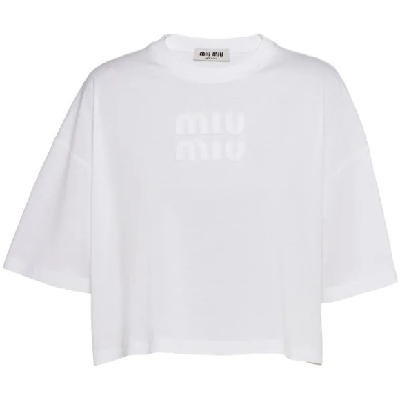 Miu Miu | Tops | Miu Miu White Cropped Tshirt Iu Miuembroideredlogo ...